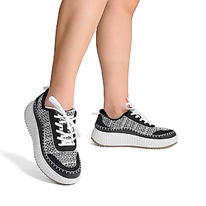 DREAM PAIRS Women Chunky Sneakers Arch Comfortable Casual Platform Fashion Sneaker,Size 8,Black/White,SDFN2379W