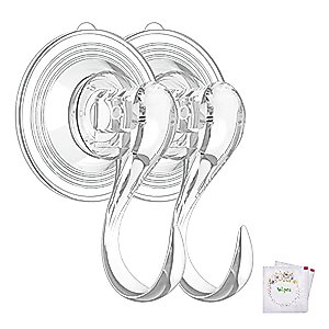 VIS'V Suction Cup Hooks, Small Clear Heavy Duty Vacuum Suction Hooks with Wipes Removable Strong Window Glass Door Kitchen Bathroom Shower Wall Suction Hanger for Towel Loofah Utensils Wreath - 2 Pcs