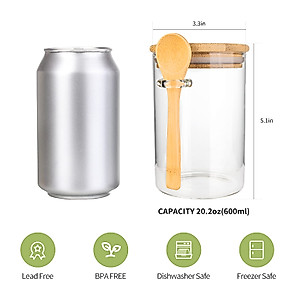 Airtight Food Storage Containers, Glass Storage Canister with Wooden Spoon and Lids, 20 Oz Glass Jars with Lids,Glass Jar for Serving Bath Salt Sugar Spice Coffee Tea Cereals Condiment Food (2 set)