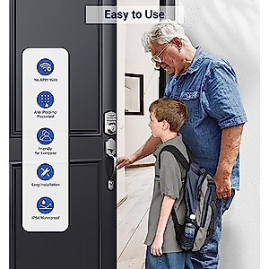 Veise Fingerprint Door Lock Set, Keyless Entry Door Lock, Front Door Handle Sets, Electronic Keypad Deadbolt with Lever Handle, 2 Keys, Auto Lock, Code Door Lock, Easy Installation, Satin Nickel