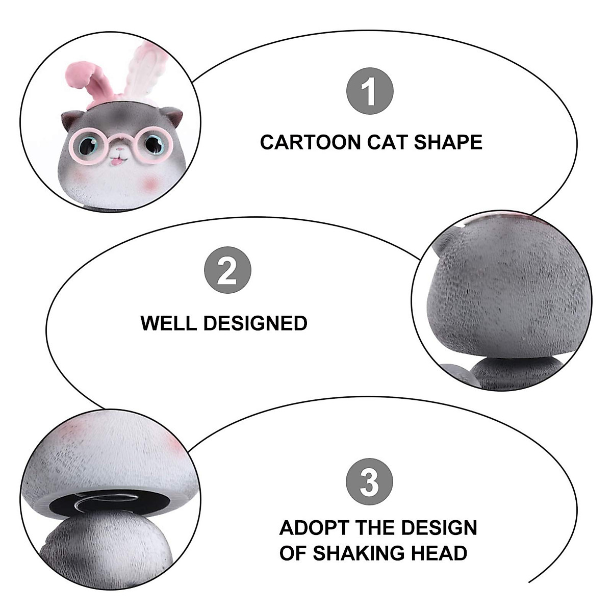 Amosfun Cat Bobblehead Ornaments Shaking Rabbit Ear Lucky Cat Figurines Animal Dancing Figure Toy Car Dashboard Decorations for Vehicle Home Office Desktop (Random)