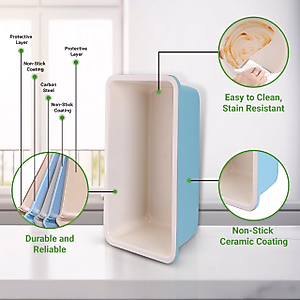 NutriChef 9-inch Ceramic Bread Loaf Pan, Non-Stick Coated Layer Surface, Great for Food Preparation, Serving, Pastry Dessert Baking