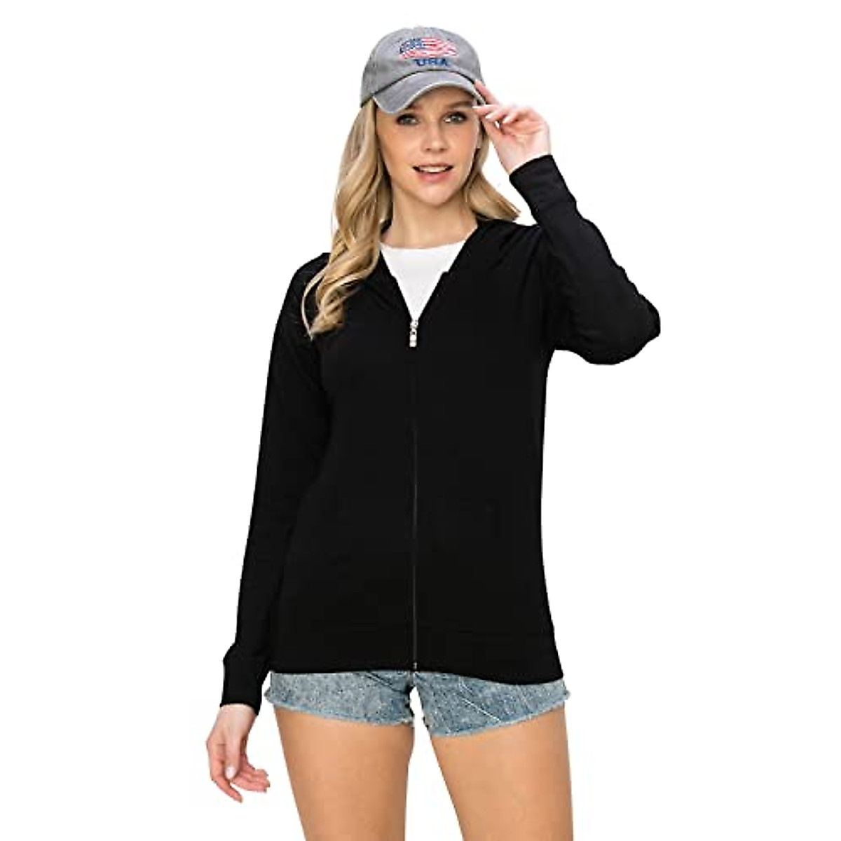 LALAPARKS Lightweight Cotton Zip-Up Hoodie Jacket - Comfy Casual Active Plain Everyday Wear - Black X-Large