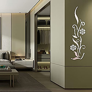 3D Flower Mirror Wall Sticker for Bedroom Living Room Sofa Backdrop Tv Wall Background, 3D Removable Acrylic Wall Decor Decal Sticker for Home Decoration (Silver)