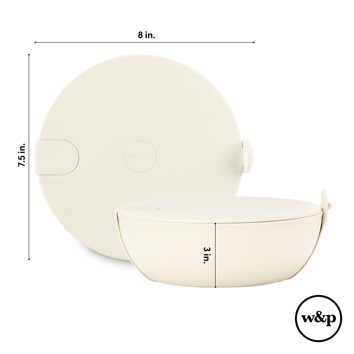 W&P Porter Plastic Bowl Lunch Container w/ Protective Non-slip Exterior, Cream 1 Liter | Lid & Snap-tight Silicone Strap | Food Storage, Bento Box, Meal Prep | BPA-Free Plastic