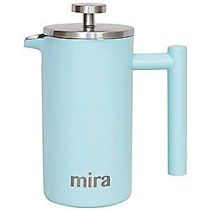 MIRA 12 oz Stainless Steel French Press Coffee Maker | Double Walled Insulated Coffee & Tea Brewer Pot & Maker | Keeps Brewed Coffee or Tea Hot | 350 ml (12 oz (350 ml), Pearl Blue)