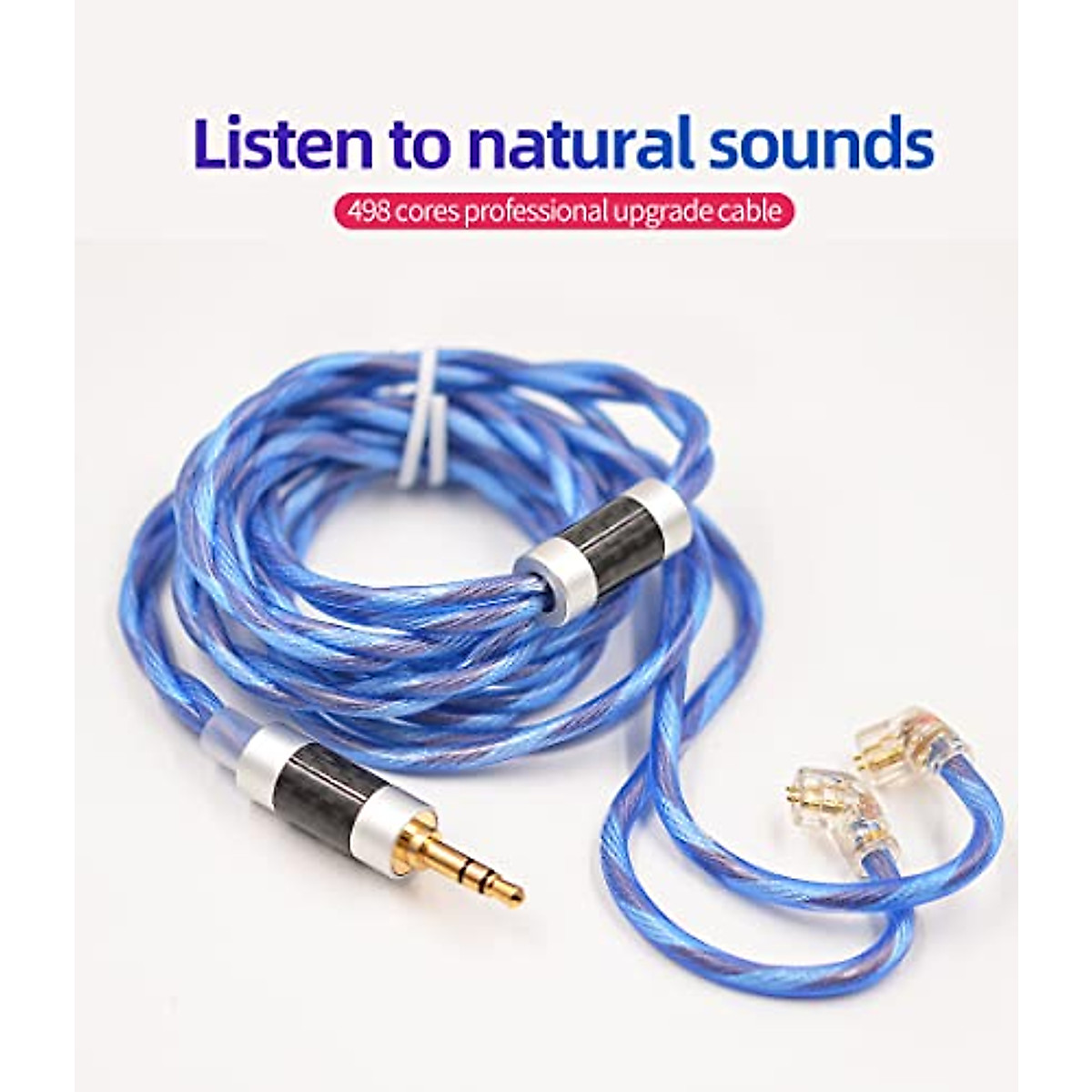 KZ Headphone/Earbuds/in-Ear Earphone Upgrade Cable,Upgrade 498-core Single Crystal Copper Silver-Plated Cable 0.75MM 2pin Gold-Plated pin 3.5mm Audio Plug (C Pin Translucent Blue)