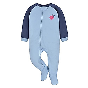 Gerber Baby Girls Toddler Loose Fit Flame Resistant Fleece Footed Pajamas 2-Pack Floral Blue 6-9 Months