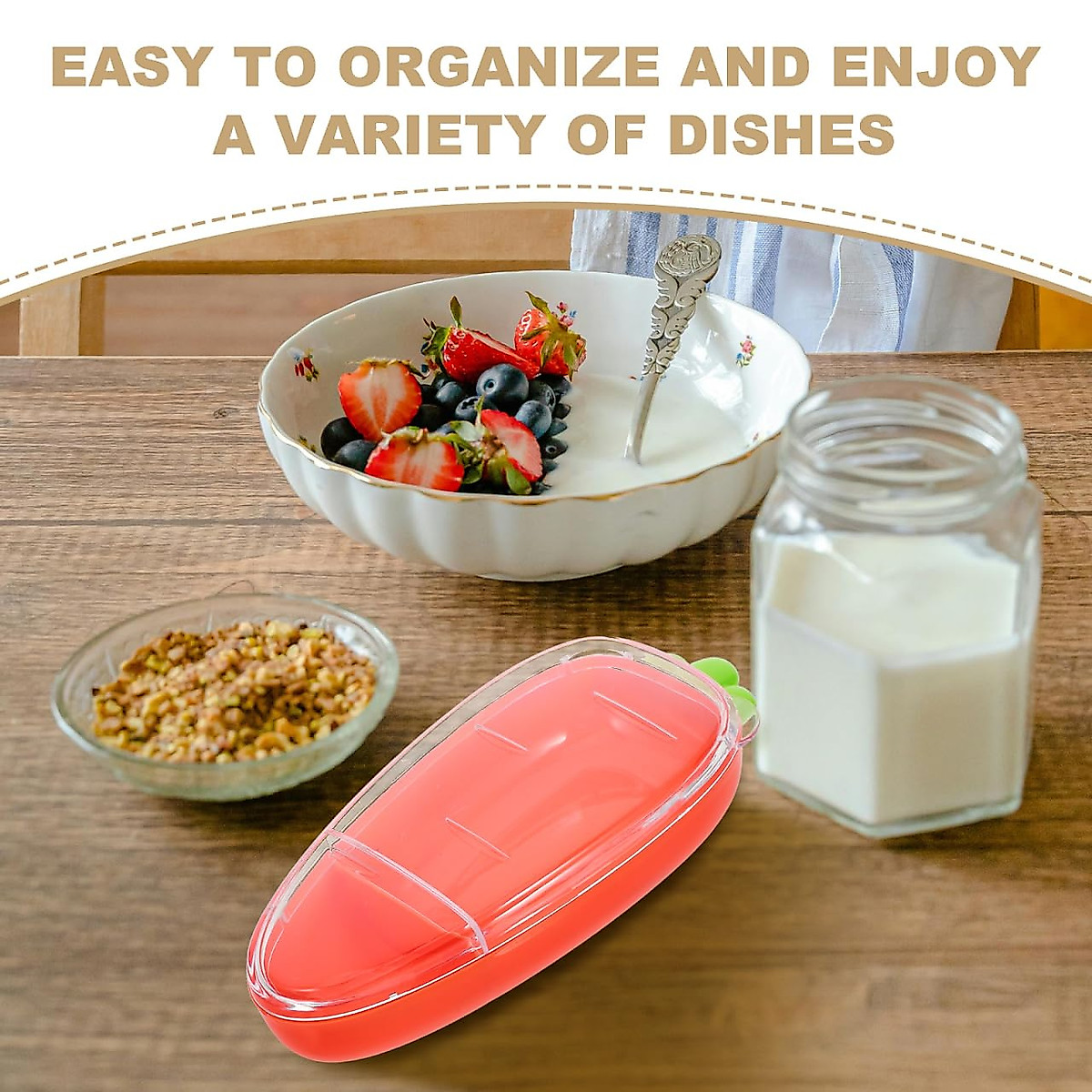 Luxshiny Snack Containers 2 Compartment Food Storage: Carrot Shaped Food Containers Divided Snack Boxes With Lid Snacks On The Go for Work and Travel Orange