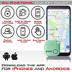 Bluetooth Key Finder – Key Locator Device with App, Siri Compatibility, Extra Battery – Anti-Lost GPS Keychain Tracker Device for Phone, Luggage, Backpack, Wallet – Tracking Chip Tags by Rinex