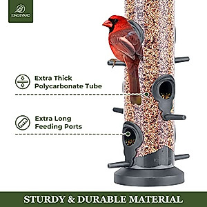 Kingsyard 2 Pack Tube Feeders with 6 Feeding Ports for Outdoors Hanging, Premium Hard Plastic Weatherproof & Steel Hanger, Attracting for Wild Birds (Black)