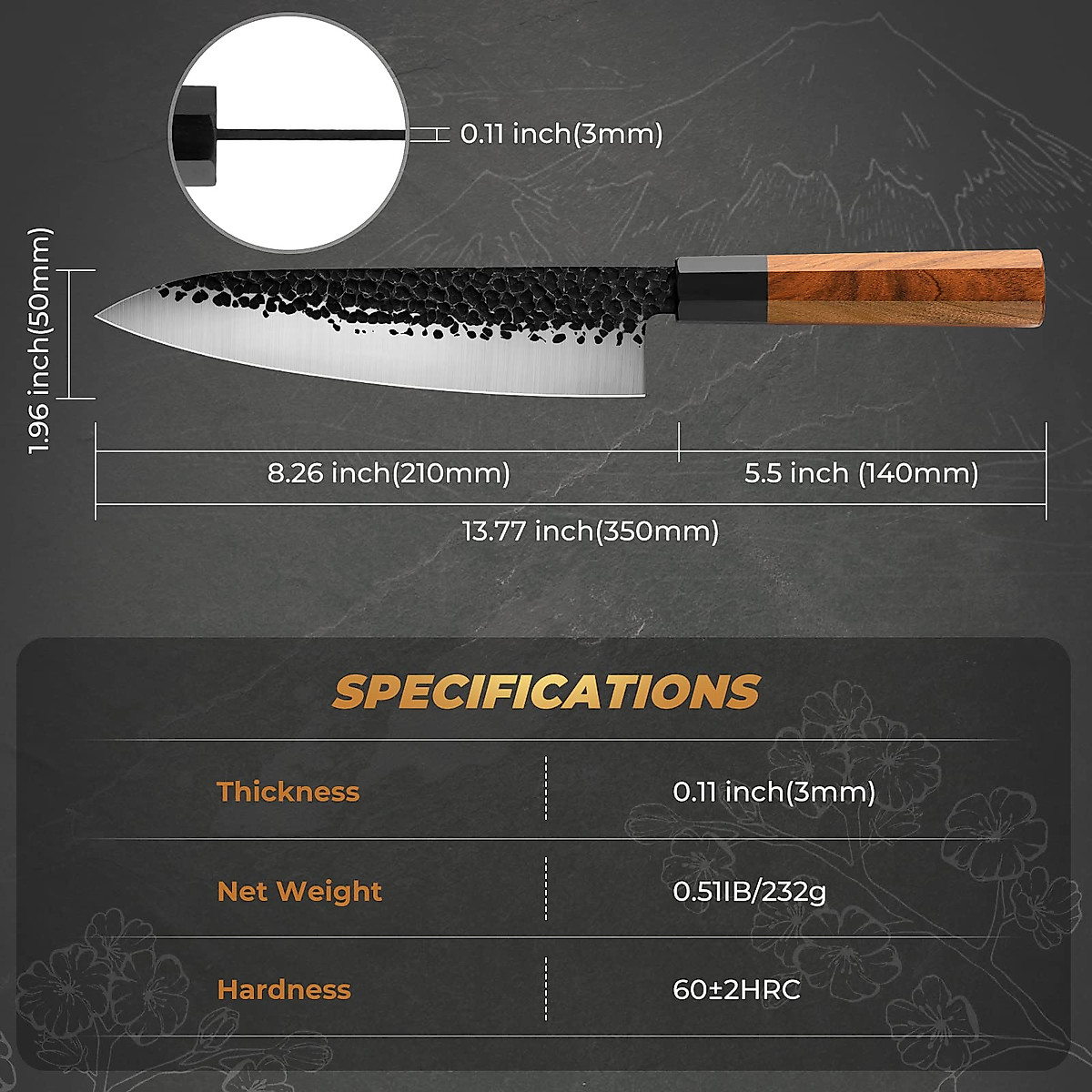 Gyuto Chef Knife - 8 Inch Professional Hand Forged Kitchen Chef Knife High Carbon Japanese AUS-8 Stainless Steel Chef Knife with Rosewood Handle & Gift Box