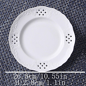 EERINESS Dinner Plates Set Hollow Out Dessert Plate White Disc Home Kitchen Restaurant Coffee Shop Flat Plate Ceramic Fruit Plate Round Fruit Tray Kitchen Salad Bowl (Color : A)