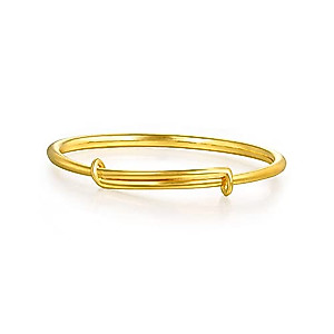 CHOW SANG SANG 999.9 24K Solid Gold Price-by-Weight 12.72g Gold Glossy Finish, Delicate Hoop Bangle for Tiny Size 84767K | Adjustable Size