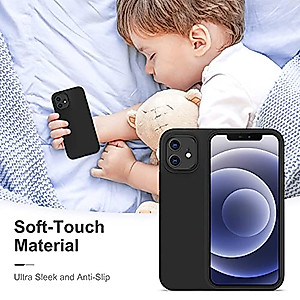 CellEver Silicone Case for iPhone 12, 12 Pro Slim Fit [2 Tempered 9H Glass Screen Protectors Included] Shockproof Phone Cover with [Soft Microfiber Lining] - Black