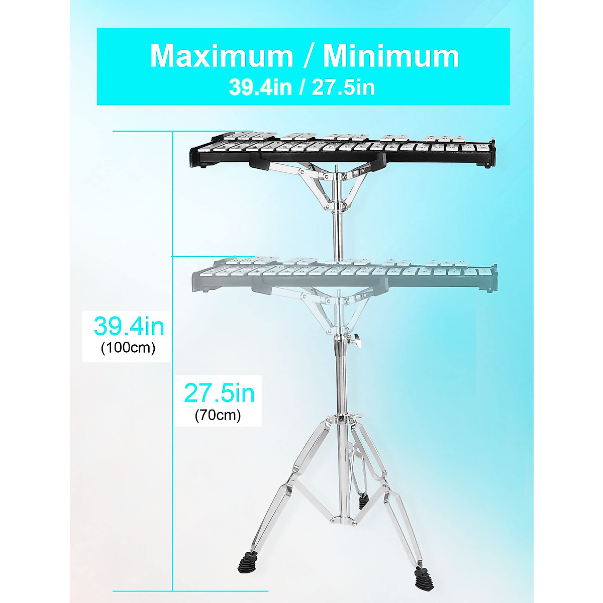 Mr.Power 32 Notes Glockenspiel Bell Kit with 8'' Practice Pad, Adjustable Height Stand, Music Sheet Clip, Glockenspiel Mallets, Drumsticks, and Carrying Bag