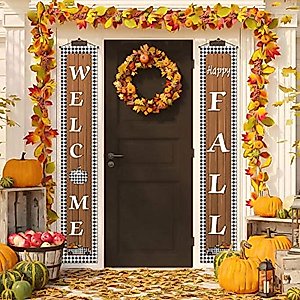 Fall Decoration Outdoor,Buffalo Check Plaid Banner,Fall Hanging Flag Sign Banner,Thanksgiving Farmhouse Indoor Front Porch Door Yard Lawn Sign