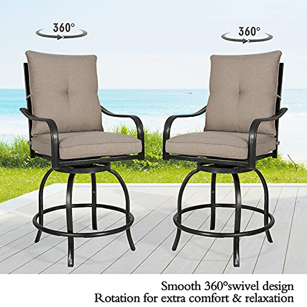 Ulax Furniture Outdoor Swivel Counter Stools Patio Bar Chairs with 100% Olefin Cushion (Set of 4)