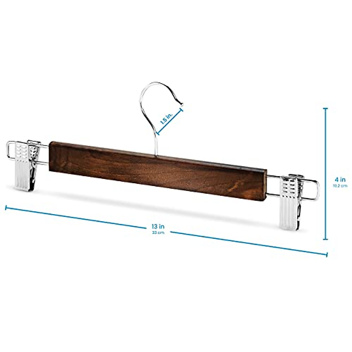 High-Grade Wooden Pants Hangers with Metal Clips Grip Clip Pants Hanger, Smooth Finish Solid Wood Jeans/Skirt Hanger, 360° Swivel Hook - Clip Hanger for Pant, Skirts, Slacks - 10 Pack, Vintage Wood