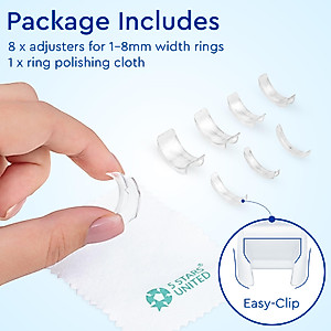 5 STARS UNITED Ring Sizer Adjuster for Loose Rings - 8 Pack Easy-Clip Guards, Fits Flat Bands Up to 8mm, Spacers & Tighteners, Reduces Size by 0.5-1, Invisible Design for Women & Men