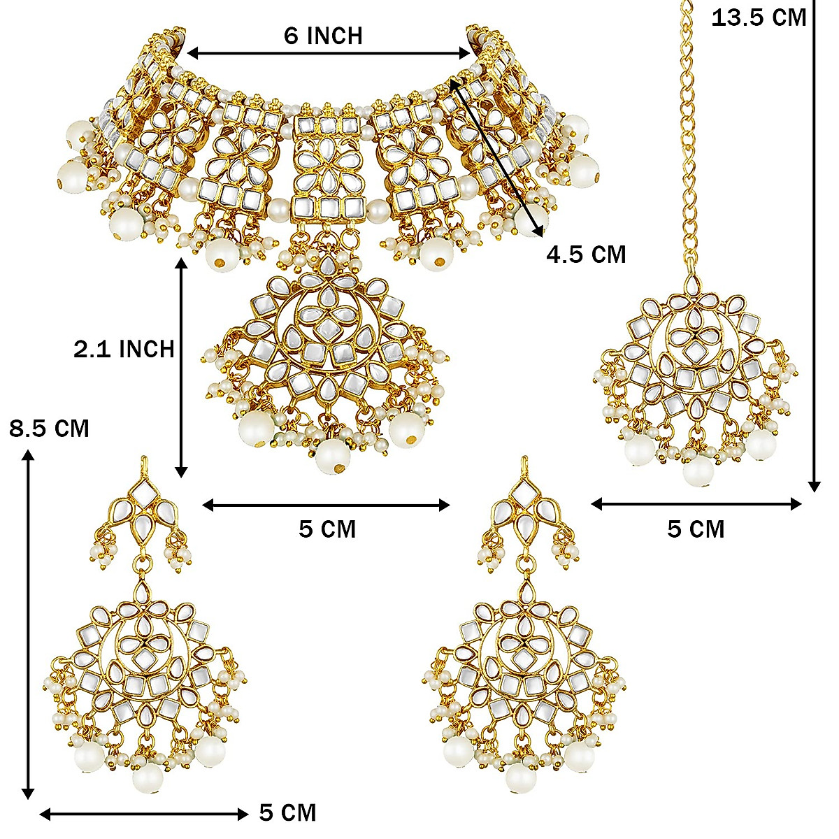 Aheli Indian Traditional Maang Tikka with Kundan Necklace Earrings Set Ethnic Wedding Party Designer Jewelry for Women