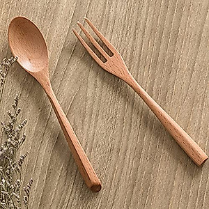 FLYUFO Kitchen Spoons Wooden Spoon Fork Teaspoon Catering Rice Soup Bamboo Cooking Utensil Kitchen Teaspoon Tableware Accessories，2 Pcs