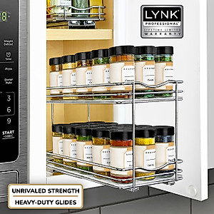 LYNK PROFESSIONAL® Pull Out Spice Rack Organizer for Inside Kitchen Cabinets - 6-1/4 inch Wide - Slide Out Drawer – Chrome Sliding Spice Cabinet Organization Shelf Racks - 2 Tier