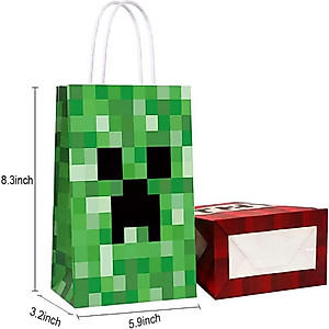 16PCs Miners Party Gift Bags Candy Treat Birthday Video Game Party Boys Favor Bag Pixel Theme Goodie Decoration