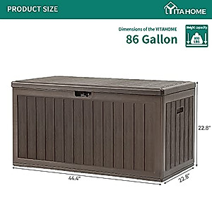 YITAHOME 86 Gallon Large Deck Box, Double-Wall Resin Outdoor Storage Boxes, Deck Storage for Patio Furniture, Cushions, Pool Float, Garden Tools, Lockable & Waterproof (Brown)