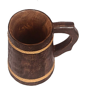 Degidebaar House Wooden Beer Mug with Handle for Home Bar/Café/Pubs/Party (with Melamine PU Waterproof Polish, Brown, 510 ml, Set of 1)