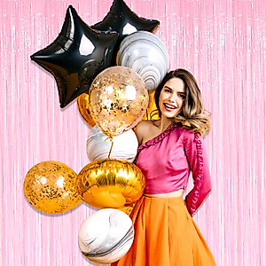 3 Pack Macaron Pink Foil Fringe Curtain Backdrop, 3.28Ft x 8.2Ft Metallic Tinsel Foil Fringe Streamer Curtains for Photo Booth, Valentine's Day, Christmas Day, New Year, Wedding Party Decorations