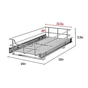 STORKING 1 Tier Wire Basket Pull Out Shelf Drawer Storage Organizer for Kitchen Base Cabinets Chrome-Plating (14x 22 x 5.3 Inch, 1 Tier)