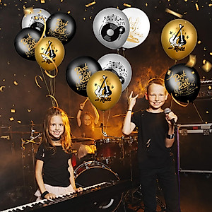 50Pcs Rock and Roll Music Balloons Black Gold Hip Hop Party Decorations Balloons Retro Guitar Music Themed Latex Balloon for Men Women Rock 80's 90's Birthday Rock Star Disco Party Supplies
