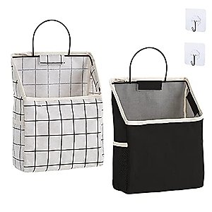 chokeberry Wall Hanging Storage Bag, Over The Door Organizer,Multifunctional Storage Shelves with Hook Pockets Cotton Linen Storage Basket Family Organizer Box Containers (Set 3)