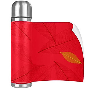 Stainless Steel Leather Vacuum Insulated Mug Leaf Thermos Water Bottle for Hot and Cold Drinks Kids Adults 16 Oz