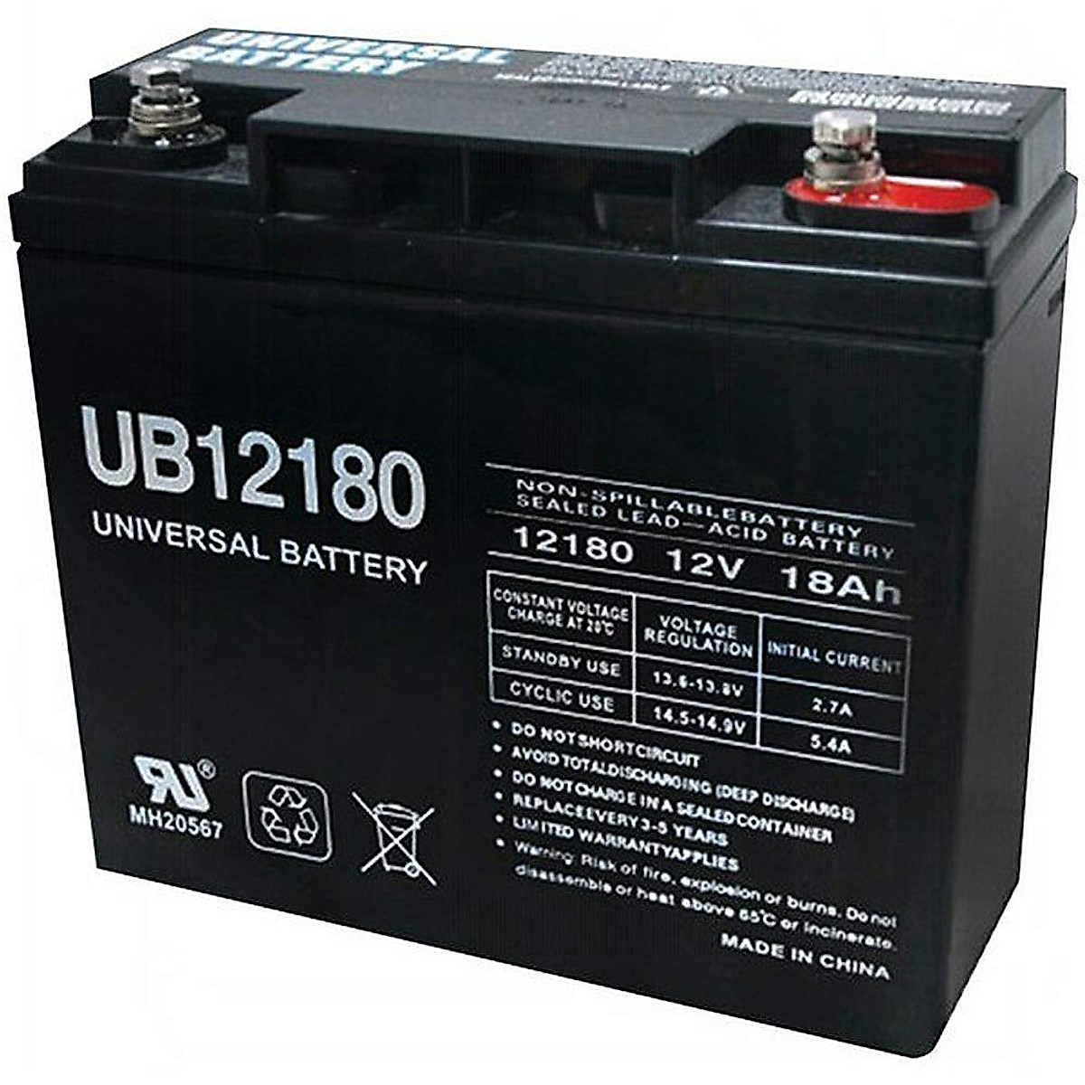 Universal Power Group UB12180 12V 18AH SLA Internal Thread Replacement for Vision CP12180