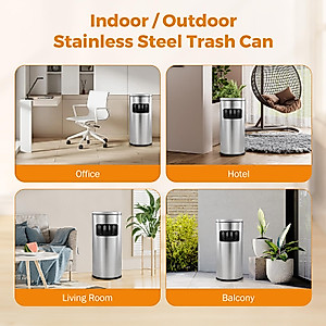 BEAMNOVA Outdoor Trash Can with Lid Stainless Steel Commercial Garbage Enclosure Yard Garage Inside Barrel Industrial Garbage Can Heavy Duty Waste Container, 12.4 * 27 in /31.5 * 68.5cm