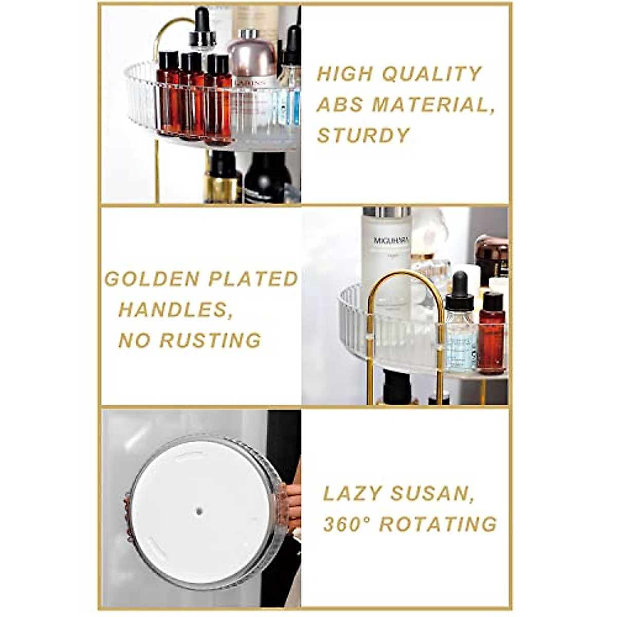 360° Rotating Makeup Organizer, Bathroom Makeup Carousel Spinning Holder Rack, Large Capacity Cosmetics Storage Box Vanity Shelf Countertop, Fits Cosmetic, Perfume (Transparent 3 Layers)