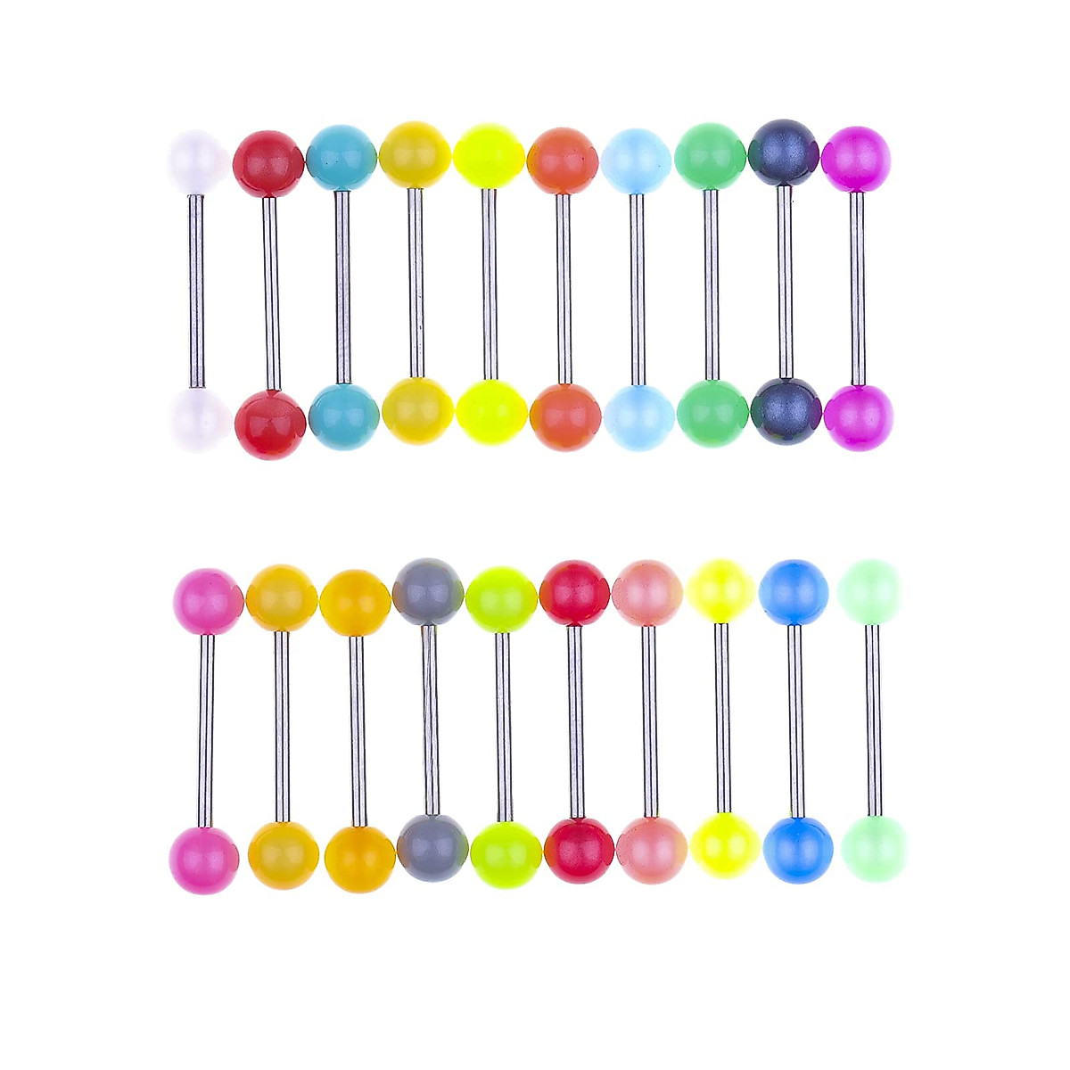 Memsion 20pcs 14G Tongue Rings 316L Surgical Stainless Steel Hypoallergenic Tongue Ring Acrylic Straight Barbell Tongue Piercing Pack Mix Color Nipple Piercing for Women Men