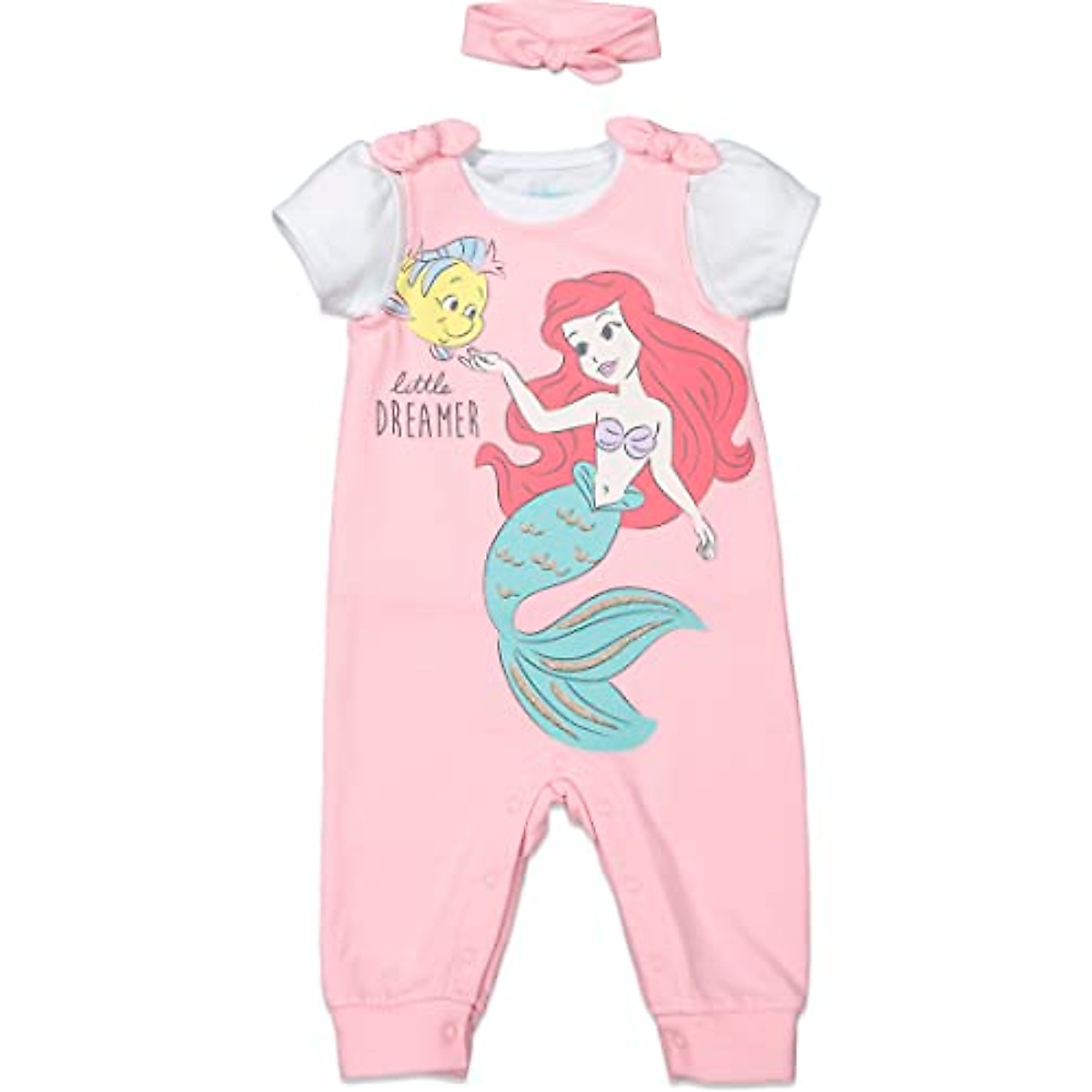 Disney Princess Ariel Infant Baby Girls French Terry Snap Sleeveless Romper & Headband 12 Months