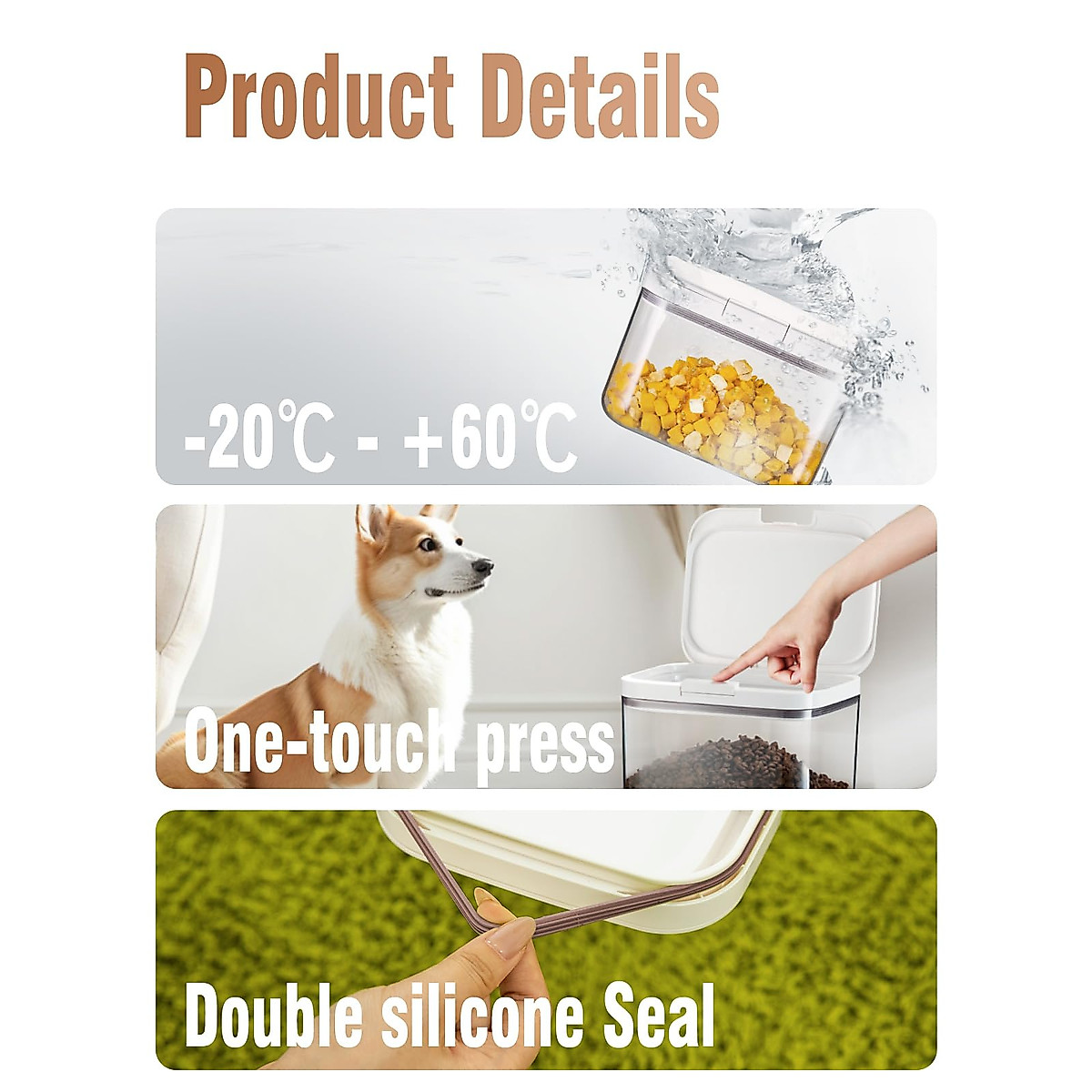 Pet Food Container 5 lbs – Dog/Cat Food Storage Container with Lids BPA Free, 5 lbs Rice/Flour Storage Dispenser for Cereal & Garin, White