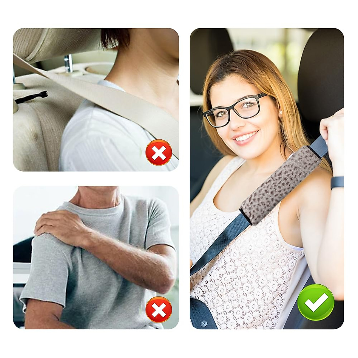 2PCS Soft Fluffy Car Seatbelt Covers - Winter Car Essentials Seat Belt Shoulder Pad Full of Wild Leopard Prints - Universal Seat Belt Cover Pad for Shoulder Protections & Car Decorations (Coffee)