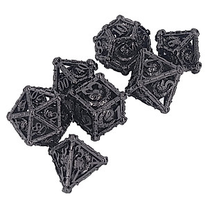 Keenso 7pcs Hollow Polyhedral Dice Set Brass Adult Christmas Party Board Game Dice Props for Role Playing Game