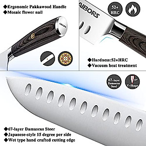 AIBORS Santoku Knife - 7 Inch Professional Kitchen Knife with German Stainless Steel 7Cr17Mov, Ergonomic Pakkawood Handle