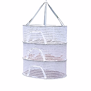 Herb Drying Rack Hanging Foldable Mesh Net with Zipper Food Dry Net Sweater Drying Rack for Drying Seeds, Herb, Vegs, Fruits, Bud, Plants(3 layers)