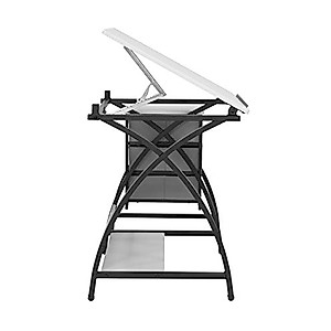 SD STUDIO DESIGNS 2 Piece Comet Center Plus, Craft Table and Matching Stool Set with Storage and Adjustable Top, Black/White, 50x23.75x29.5 inches