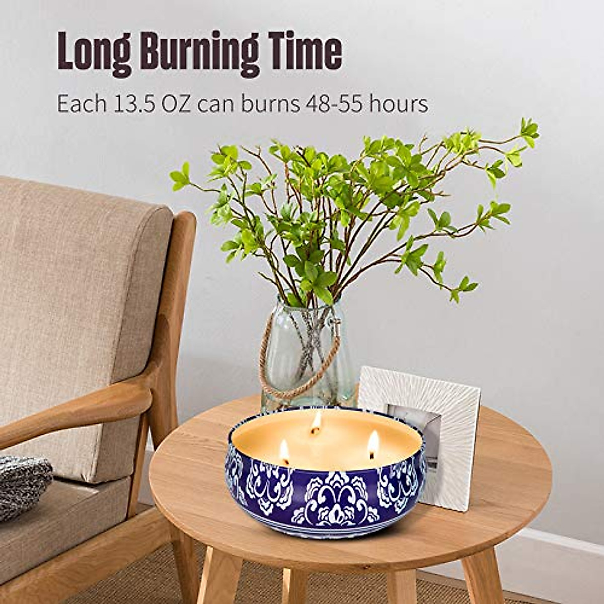 Citronella Candles Outdoor and Indoor 3 x 13.5 Oz,3 Wick Scented Candles Gift Set,Aromatherapy Candles Natural Soy Wax Candle in Portable Travel Tin 3 Pack