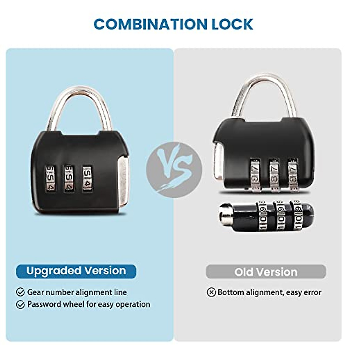 Mini Combination Padlocks, 4pcs Small Zipper Locks with 3 Digits for Diary School Backpack Jewery Box Escape Room, Black Silver Blue Pink