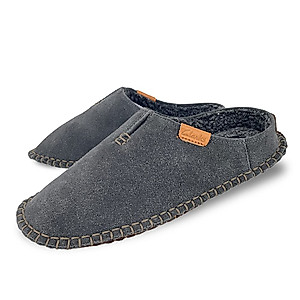 Clarks Mens Open Back Suede Leather Slipper With Heavy Stitching - Plush Sherpa Lining - Indoor Outdoor House Slippers For Men (10 M US, Grey)