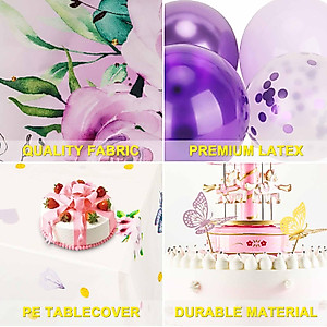 Purple Happy Birthday Party Decorations Butterfly Set for Women Girls Men Boys, Backdrop, Banner, Purple Balloon, Tablecloth for 2th 8th 13th 16th 18th 21th 25th 30th 40th 50th 60th 70t Party Supplies